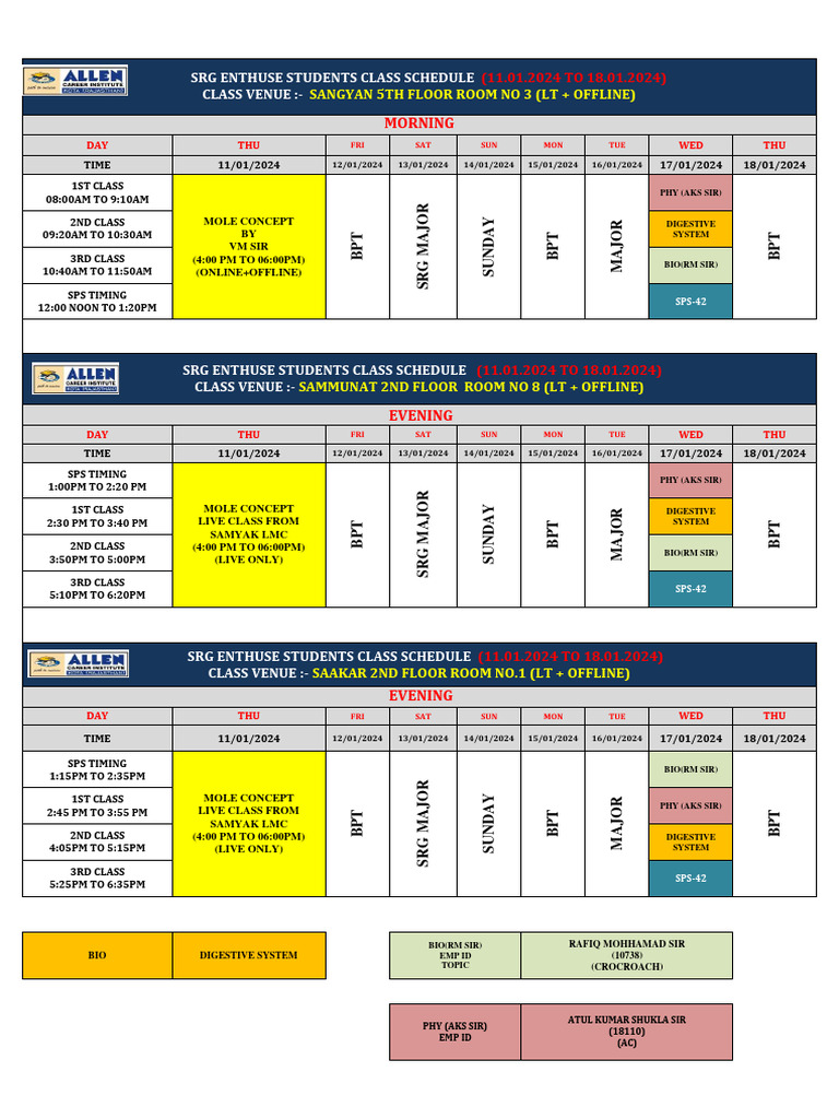 SRG Enthuse Class Schedule 2024 | PDF