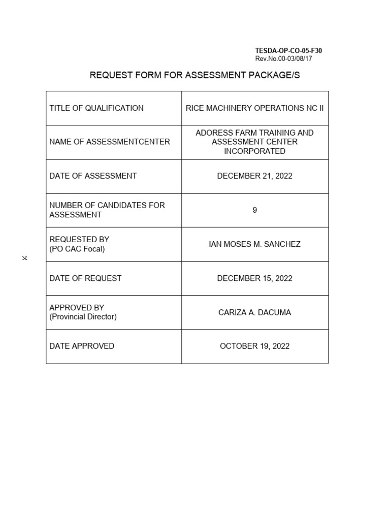 Request Form For Assessment Packages | PDF