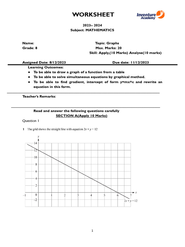 8B AFL 2 Worksheet On Graph | PDF | Equations | Cognition