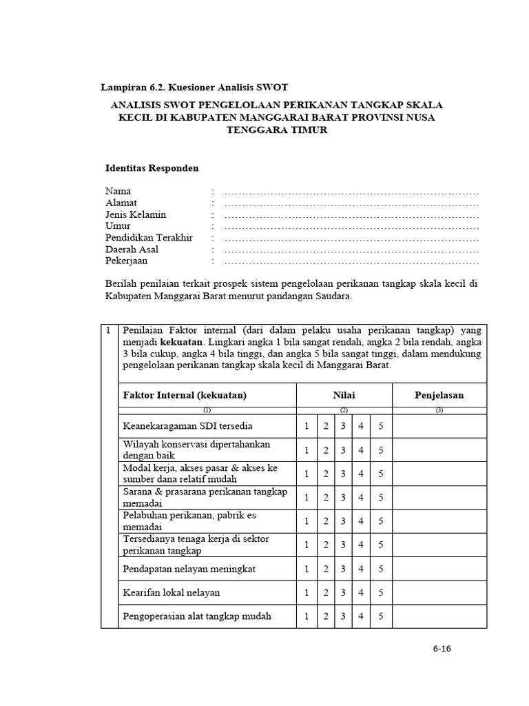 Lampiran 6. 2 Kuesioner Analisis SWOT | PDF