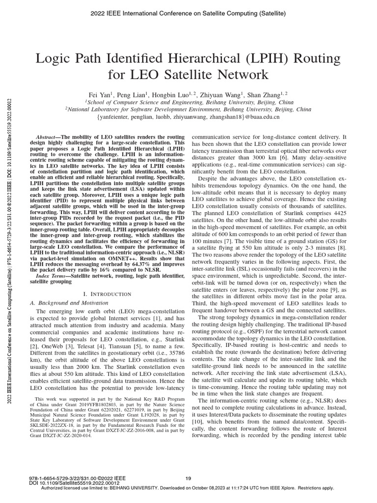 LPIH Routing for LEO Satellite Networks | PDF | Routing | Computer Network