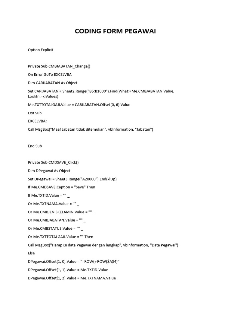Coding Form Pegawai Pdf