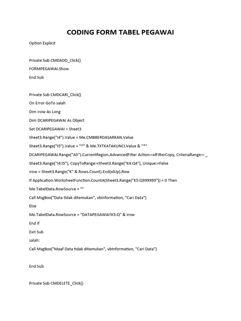 Coding Form Tabel Pegawai | PDF | Computing | Computer Programming