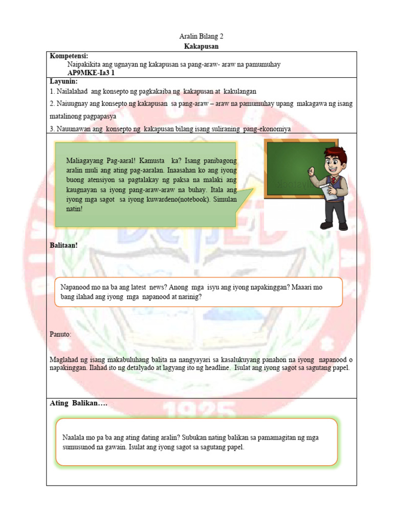 Activity Sheet G9 1st ARALIN 2 | PDF