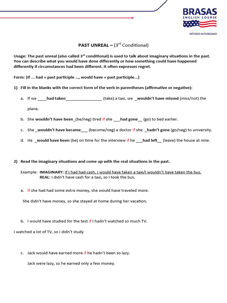 Past Unreal- Brasas | PDF | Grammar | Linguistics