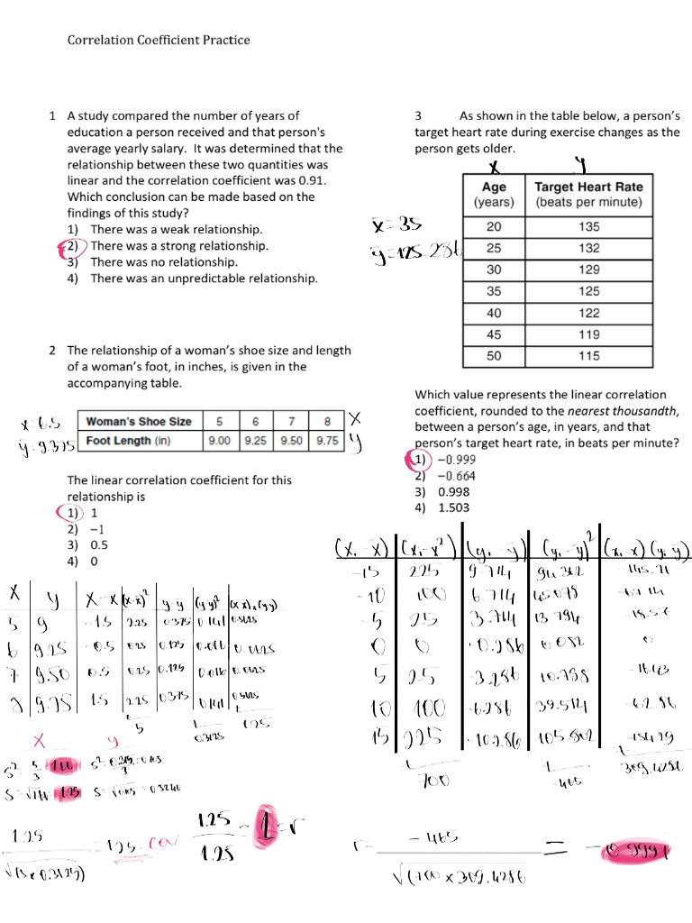 Correlation Coefficient Practice Pdf