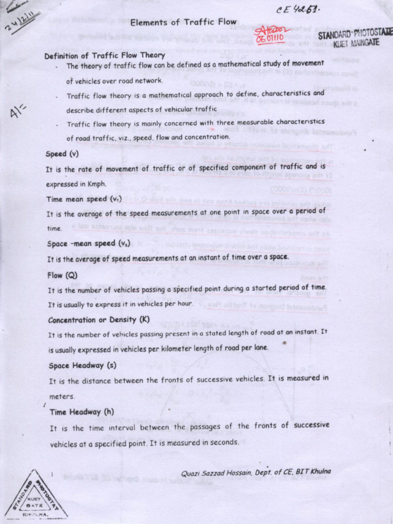 Lecture-9 Elements of Traffic Flow | PDF