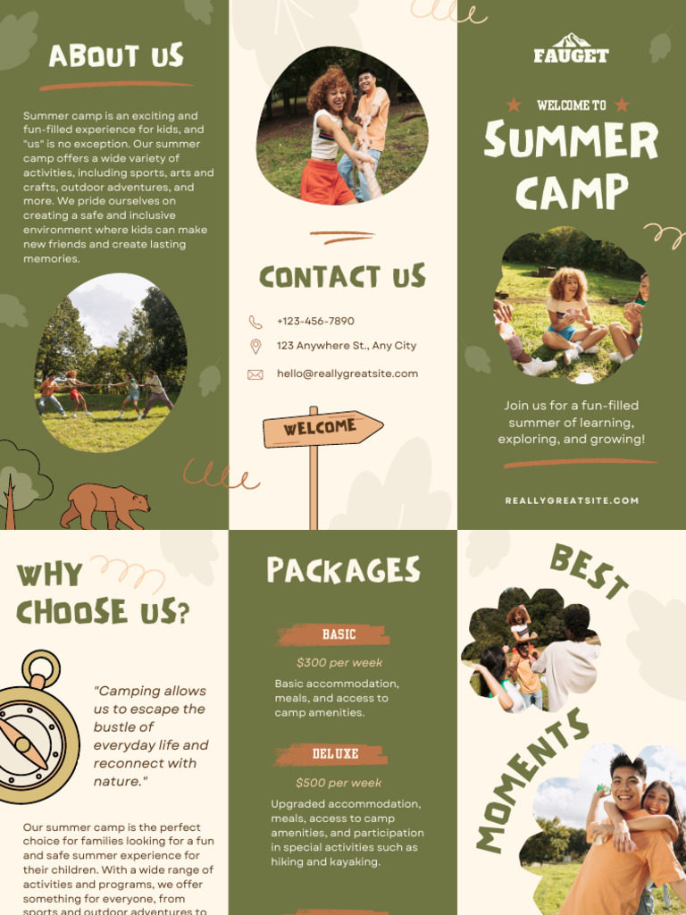 Green and Brown Modern Summer Camp Trifold Brochure | PDF | Camping ...