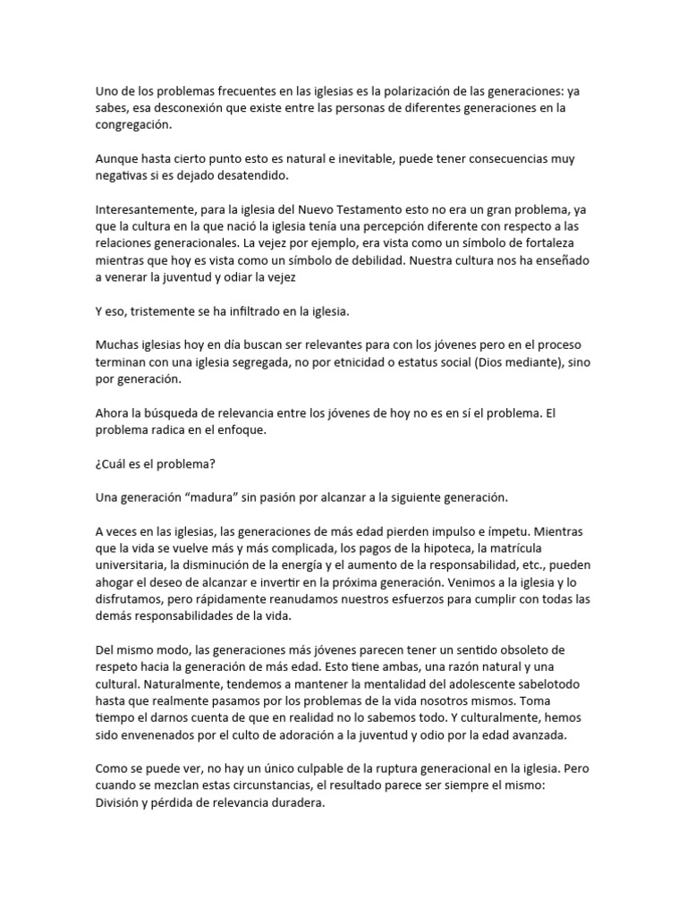 Predica Brecha Generacional | PDF | Vejez | Iglesia cristiana