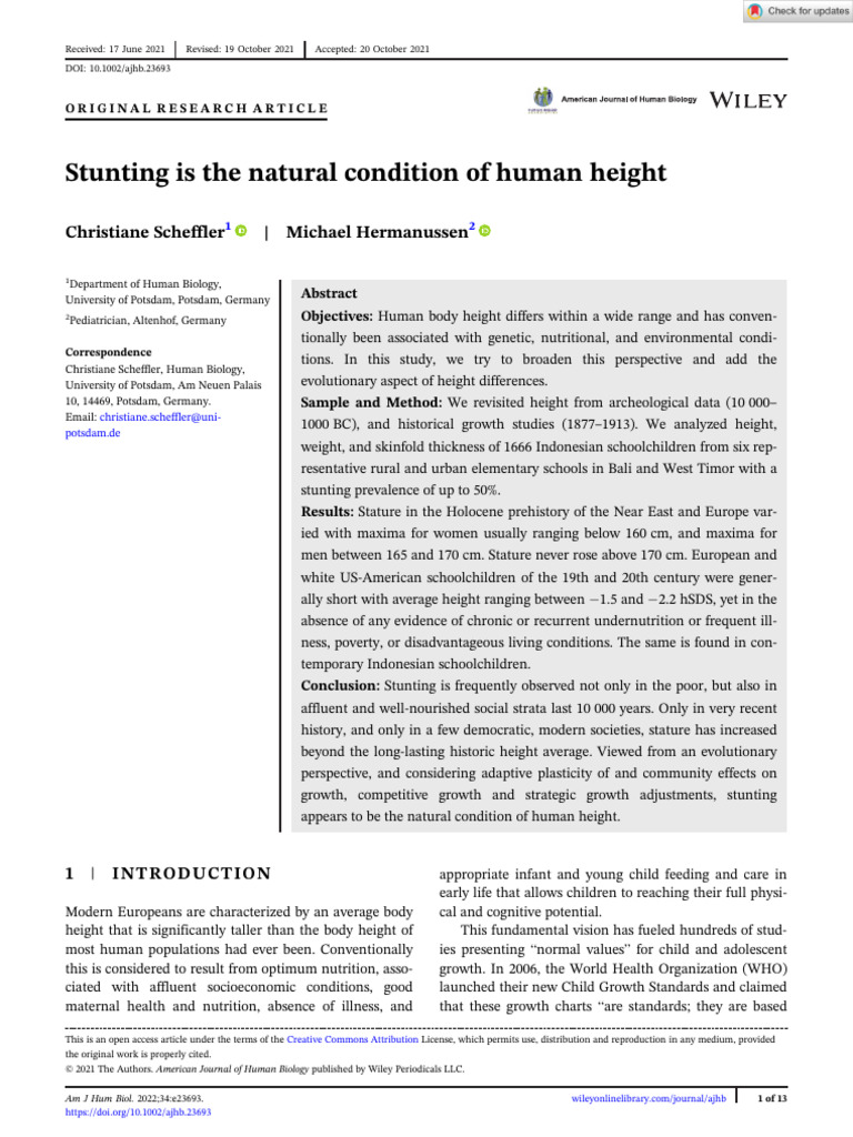 American J Hum Biol - 2021 - Scheffler - Stunting Is The Natural ...