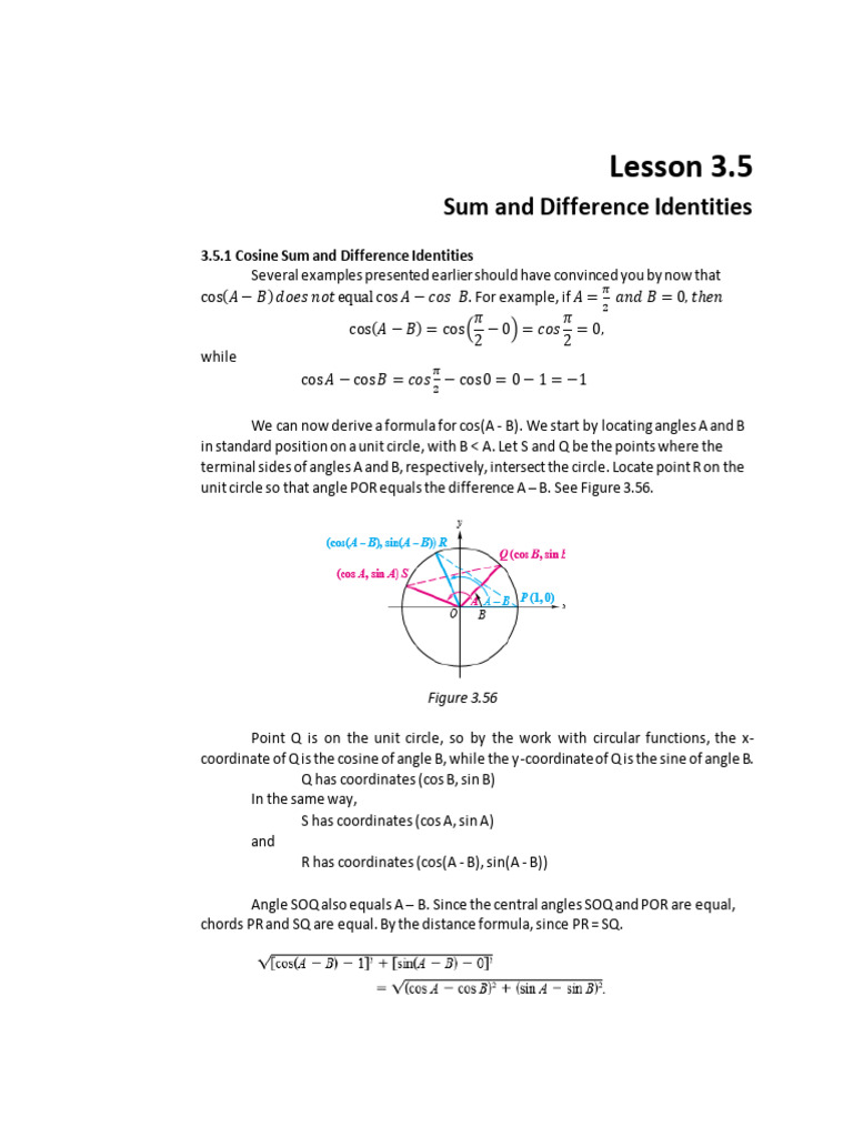 Week 016 Sum and Difference Identities | PDF