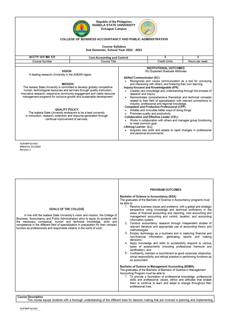 Accty 121 Cost Acctg. Control 2023 | PDF | Lean Manufacturing ...