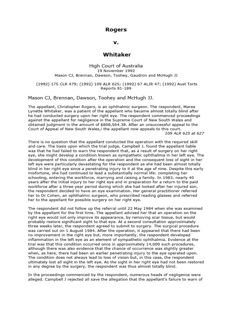 HC 1992 Rogers v. Whitaker | PDF