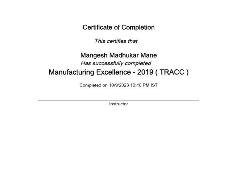 Manufacturing Excellence - 2019 (TRACC) | PDF