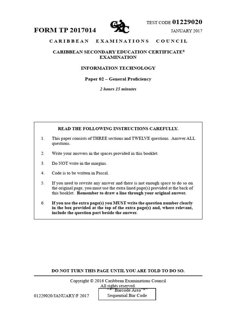 CSEC Information Technology January 2017 P2 | PDF | Central Processing ...