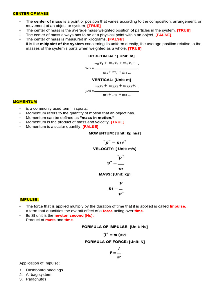 GEN - PHYSICS1 REVIEWER 2nd G | PDF | Collision | Force