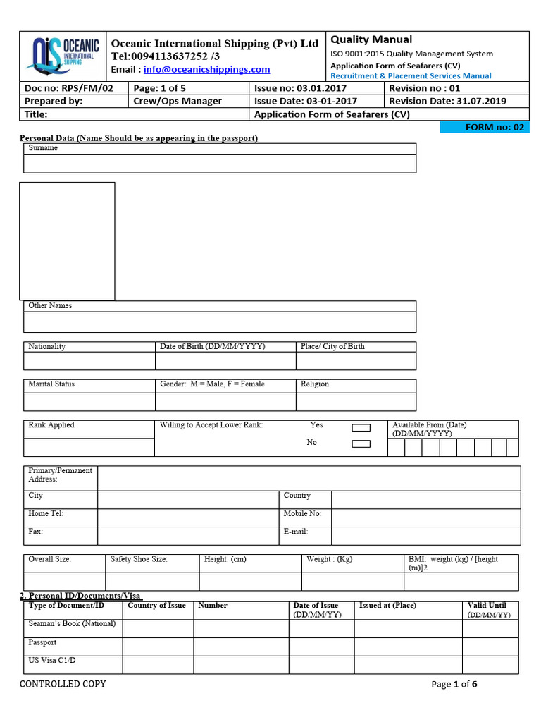 OIS Application Form | PDF | Oil Tanker | Ships