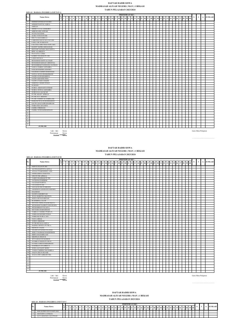 Absensi Mapel Pilihan | PDF