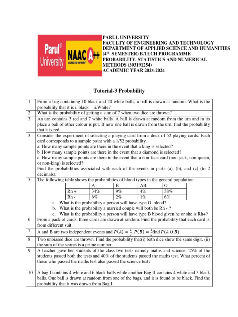 Tutorial 3 Probability | PDF | Probability | Blood Type