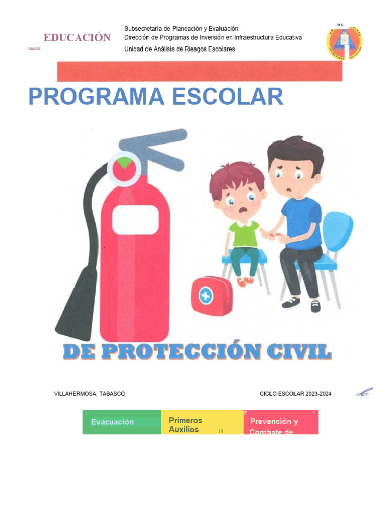 Programa Escolar de Proteccion Civil 2023-2024 | PDF | Defensa Civil | Riesgo