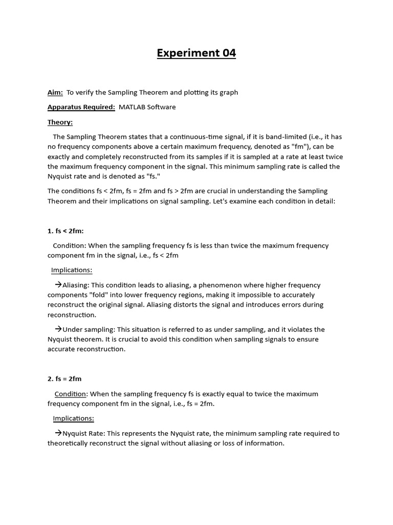Experiment 04 Communication | PDF | Sampling (Signal Processing) | Telecommunications