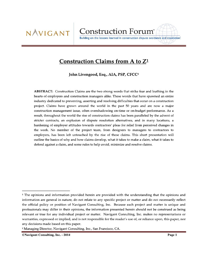 Construction Claims From A To Z - NCF Format | PDF