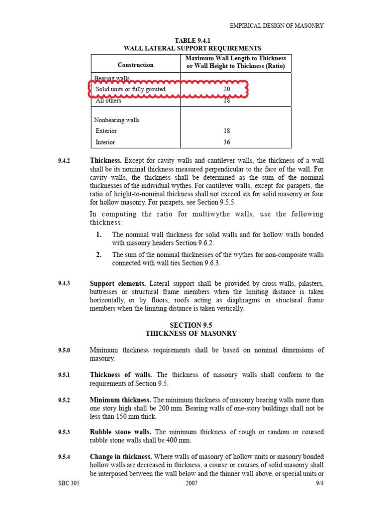 Wall Lateral Support Requirements - SBC | PDF | Masonry | Wall