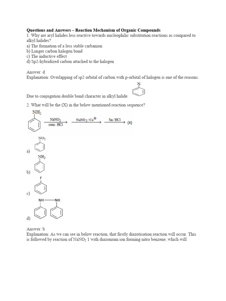 Organic Reaction Mechanisms Q&A Guide | PDF | Chemical Reactions ...