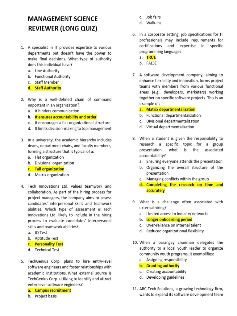 Management Science Reviewer | PDF | Recruitment | Business