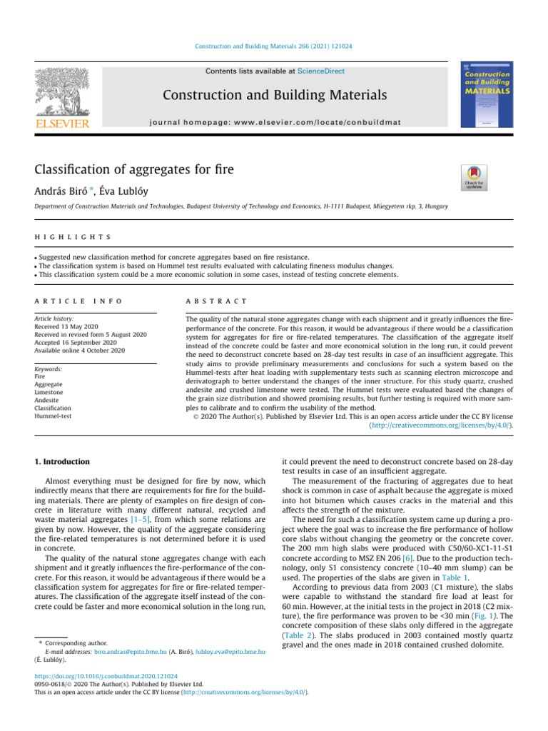 Classification of Aggregates For Fire | PDF | Concrete | Materials Science