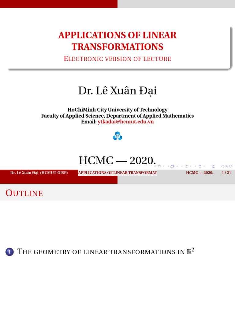Applications of Linear Transformation 2020 | PDF | Linear Map | Matrix (Mathematics)