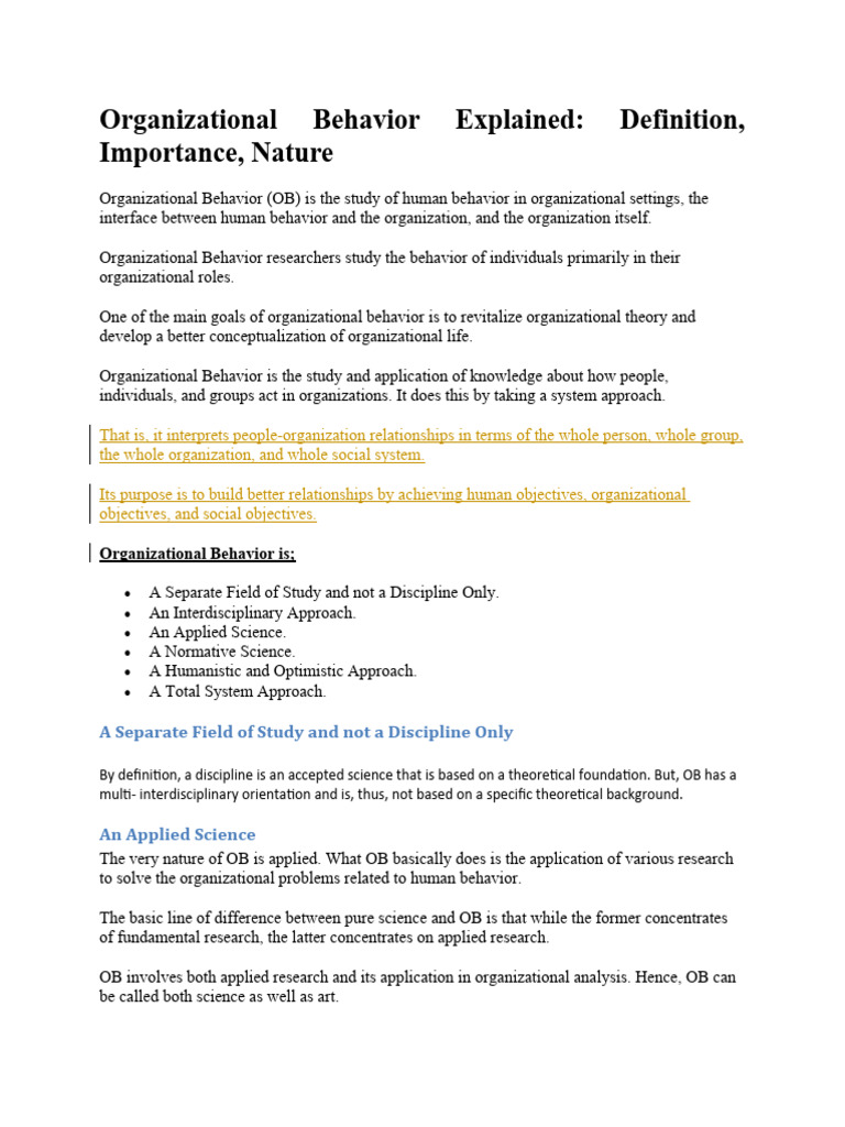 Lecture 1 Organizational Behavior Explained | PDF | Organizational Behavior | Leadership