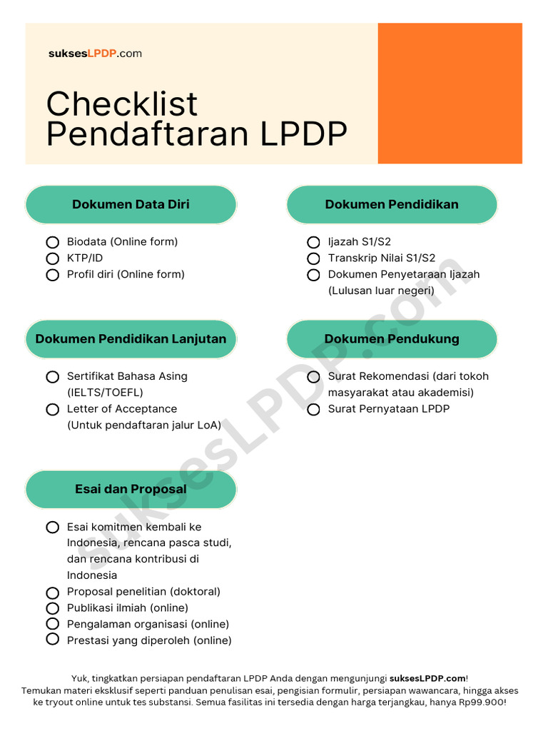 Checklist Pendaftaran LPDP | PDF