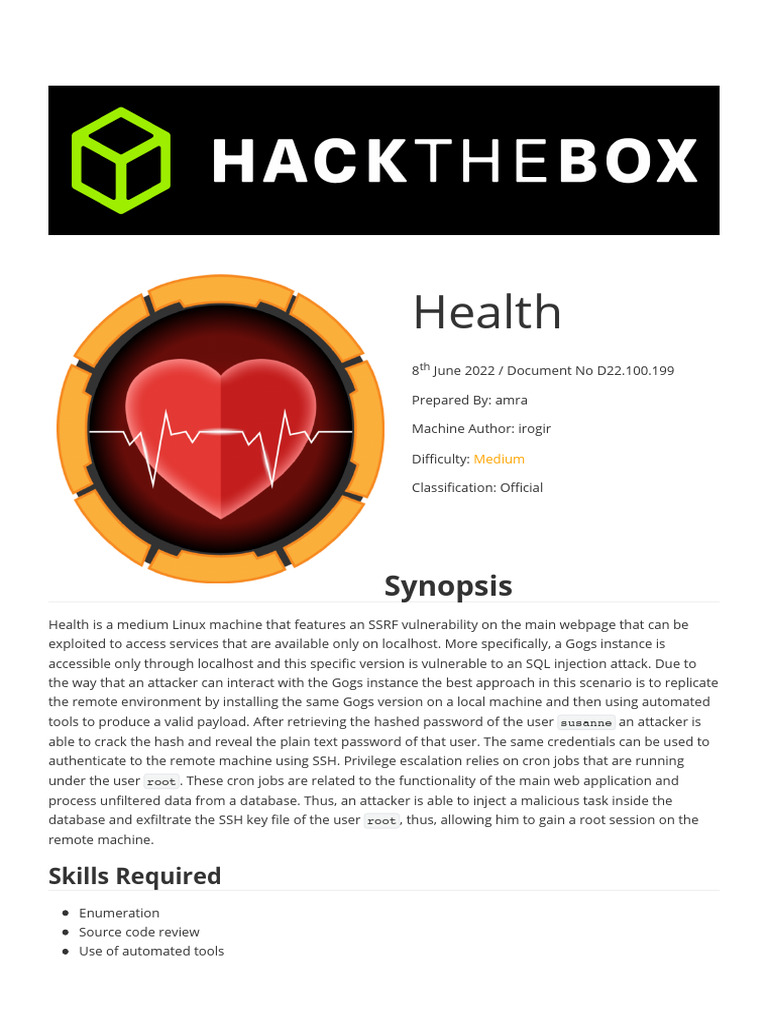 491-Health HTB Official Writeup Tamarisk | PDF | Networking | Internet & Web