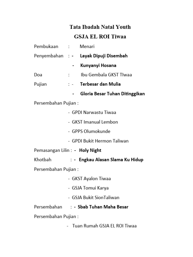 Tata Ibadah Natal Pemuda GSJA EL ROI | PDF