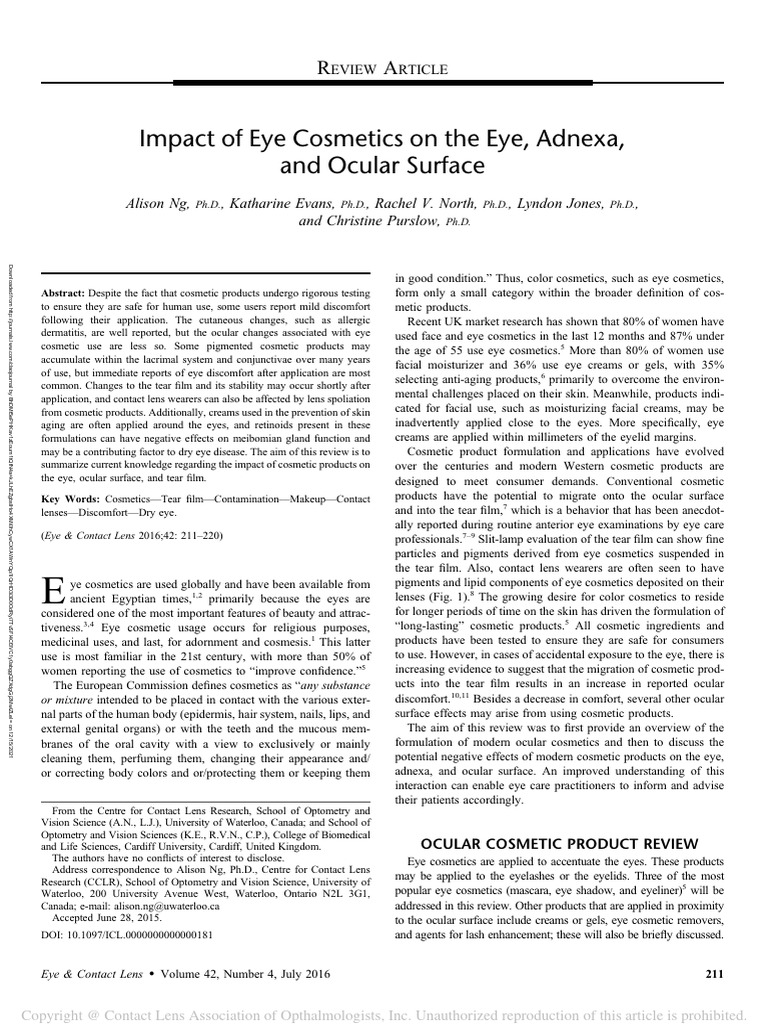 Impact of Eye Cosmetics On The Eye, Adnexa, And.1 | PDF