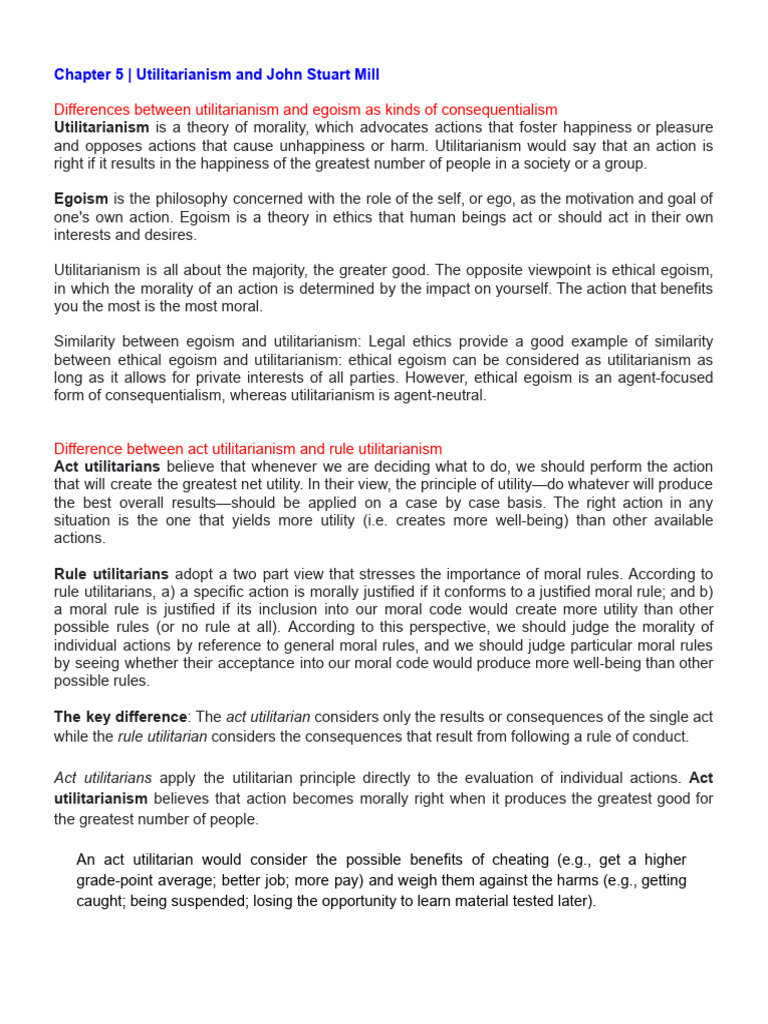 Ch5 Utilitarianism and John Stuart Mil | PDF | Utilitarianism | Hedonism
