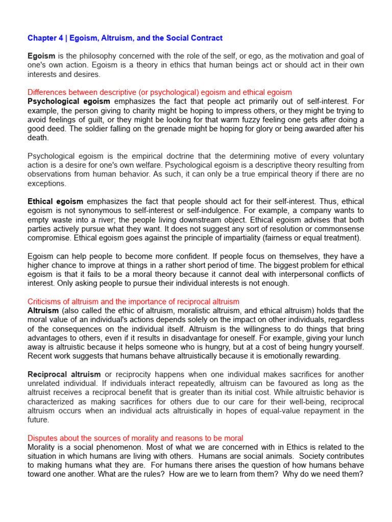 Ch4 Egoism, Altruism, and The Social Contract | PDF | Psychological ...