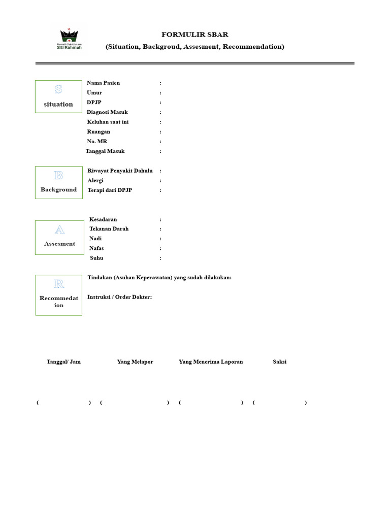 Formulir SBAR untuk Pelaporan Medis | PDF