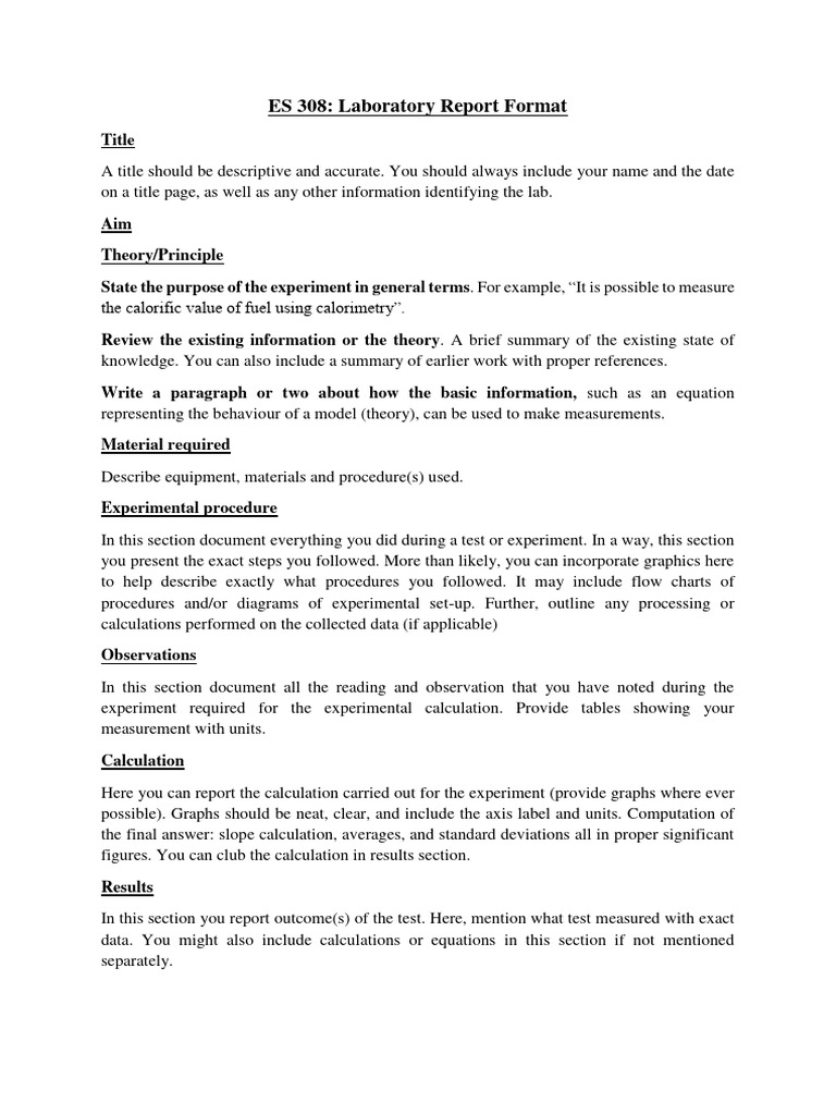Format of Laboratory Report | PDF | Experiment | Theory