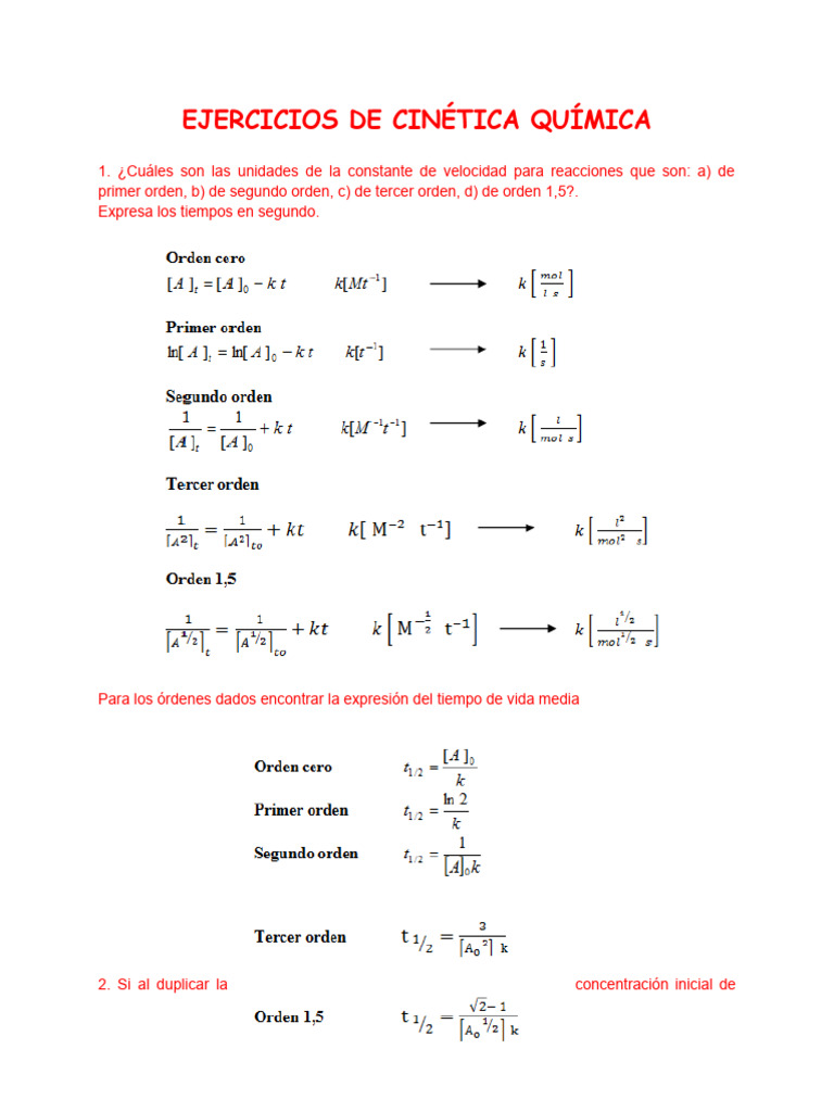 EJERCICIOS DE CINÉTICA QUÍMICA | PDF | Cinética química | Procesos unitarios