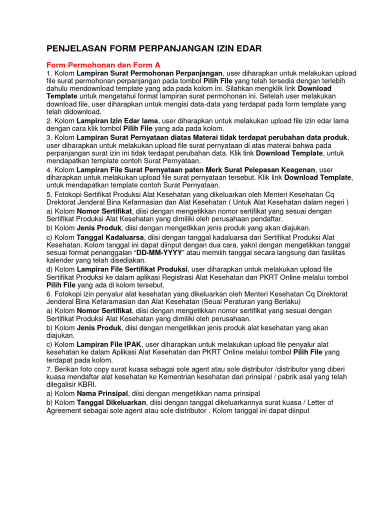 Penjelasan Form Perpanjangan Izin Edar | PDF | Bisnis | Komputer