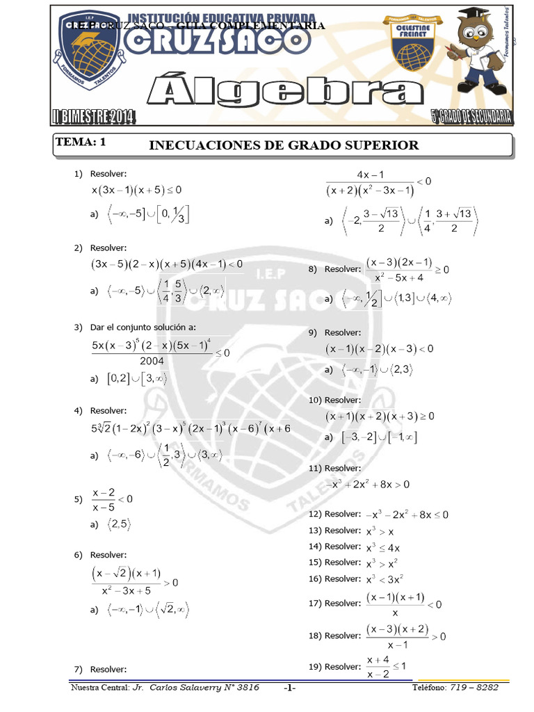 Álgebra - 5to Año - II Bimestre - 2014 | PDF | Ecuaciones | Álgebra