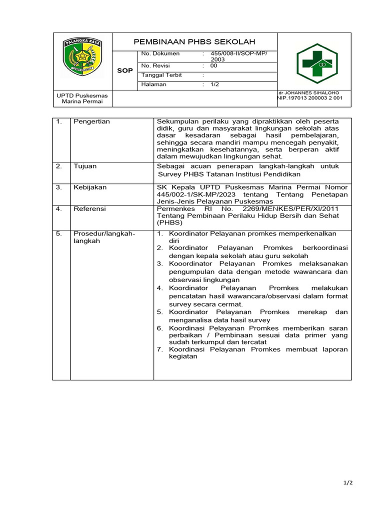Sop Phbs Sekolah | PDF