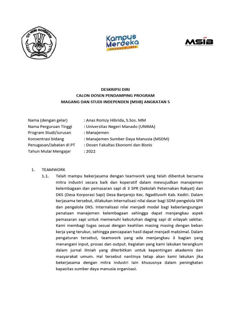 Deskripsi Diri DPP MSIB Angkatan 5 | PDF | Karier & Perkembangan | Seni
