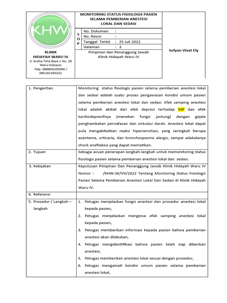PKP 8 Ep 5 Sop Monitoring Status Pasien | PDF