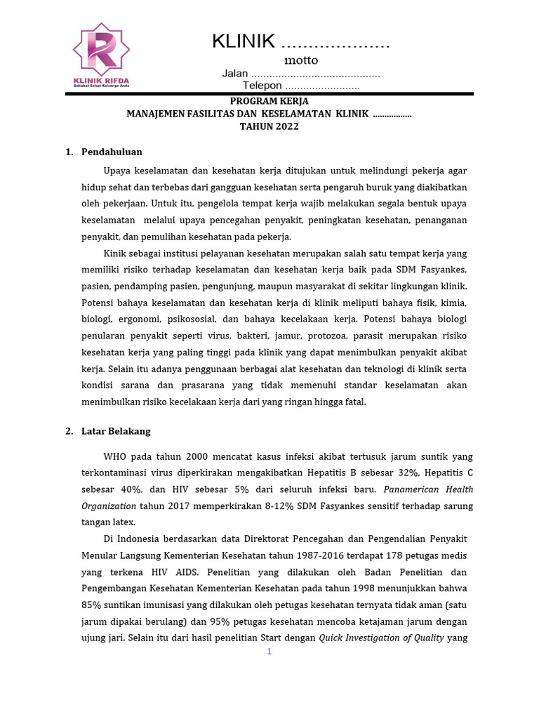 Program Kerja MFK Klinik | PDF