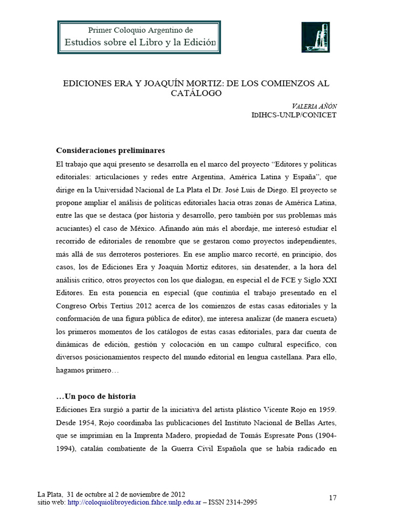 Ediciones Era y Joaquín Mortiz: Historia y Catálogo | PDF | Ciencias ...