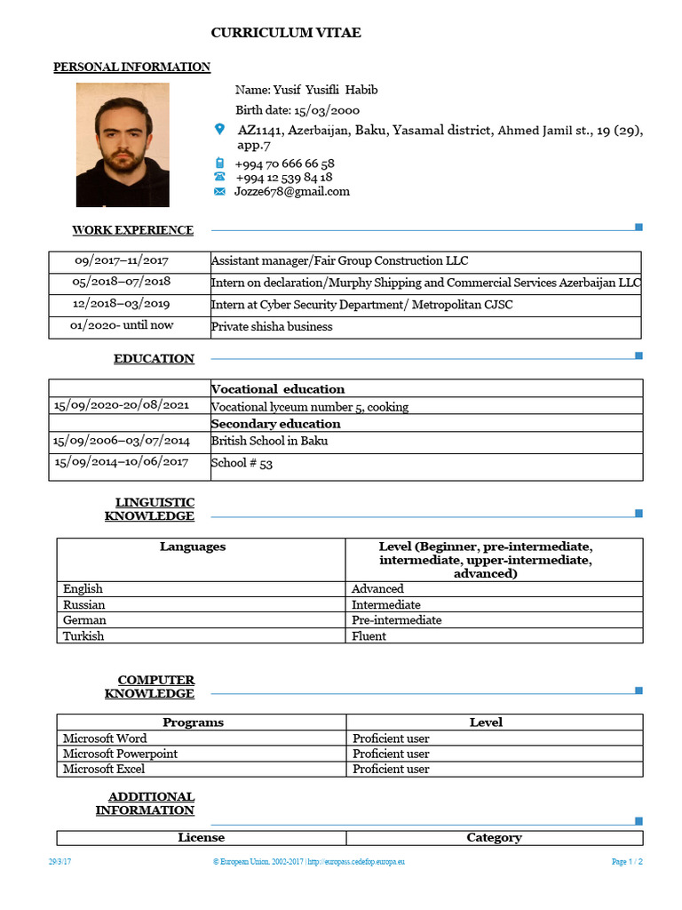 CV_Yusif_Yusifli eng 2022 | PDF | Computing | Software