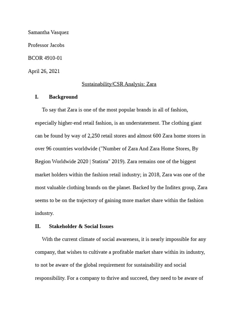 Zara CSR and Sustainability Analysis | PDF | Corporate Social ...